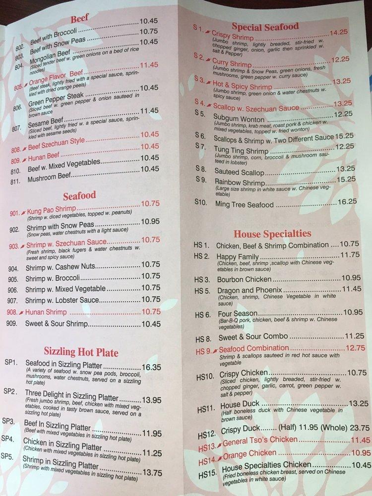 Menu at New ming tree restaurant, Crawfordville