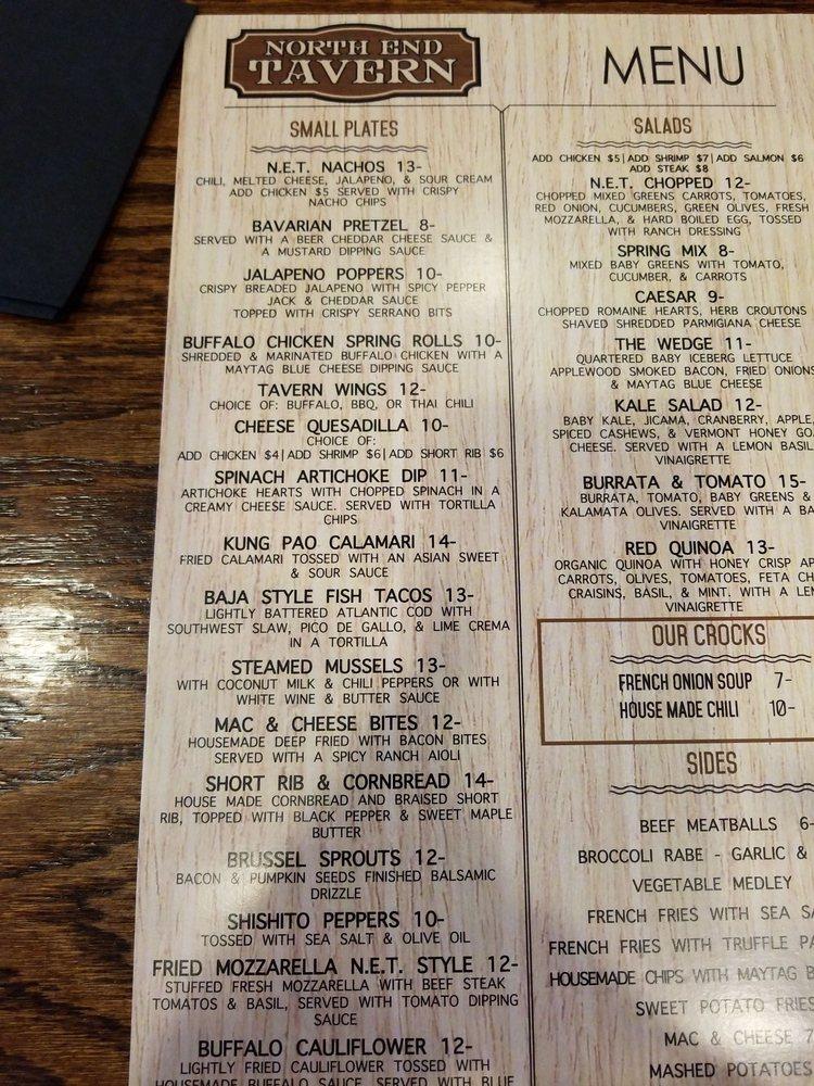 Menu at North End Tavern pub & bar, New Rochelle