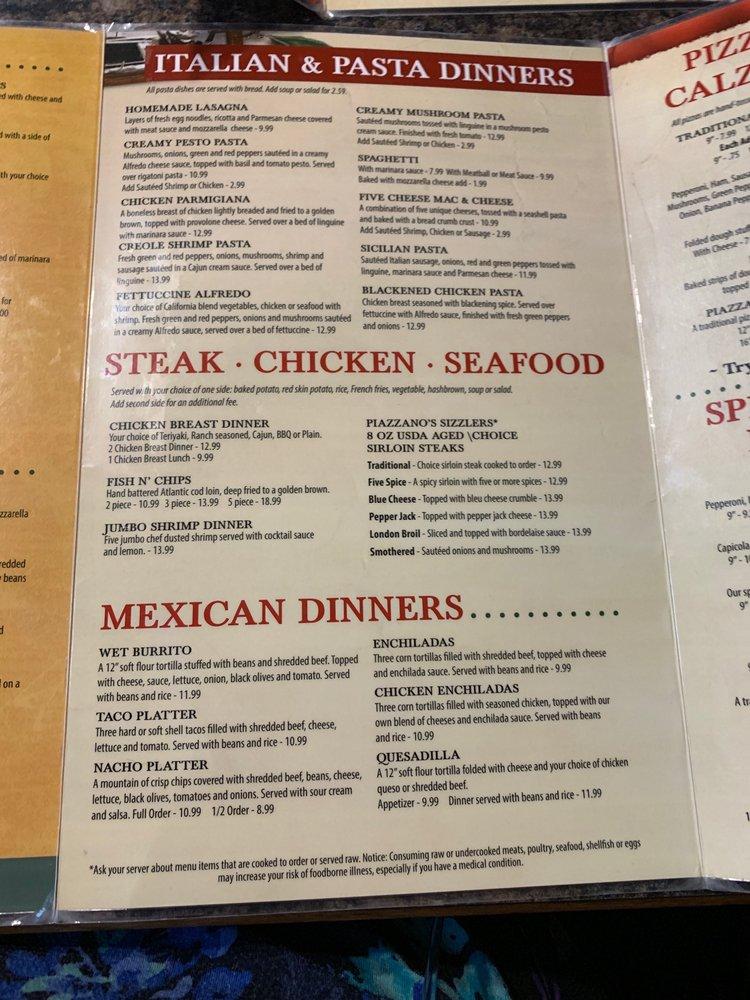 Menu at PIAZZANO'S restaurant, Lansing