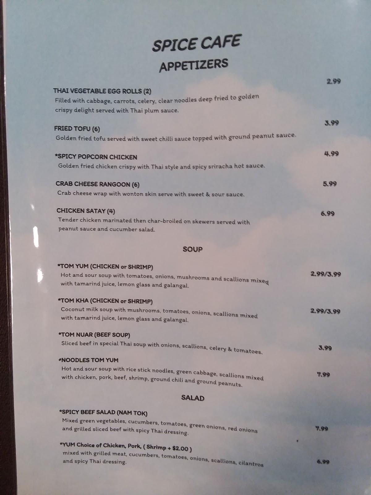 Menu at Spice Cafe, Southern Pines, 225 W Morganton Rd Suite A