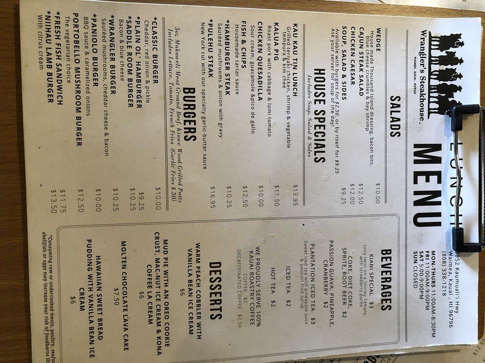 Menu at The Saddle Room pub & bar, Waimea, Kaumualii Hwy