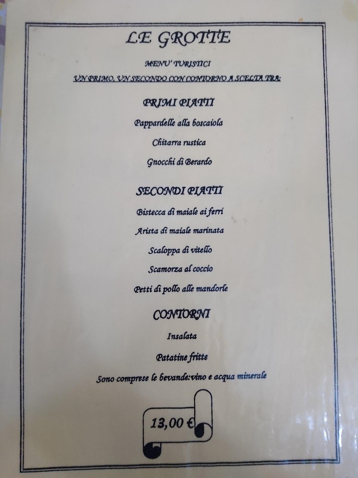 Menu at Trattoria Le Grotte restaurant, Villa Sant'Angelo, Via Castello