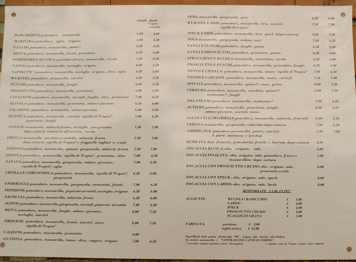 Menu at Tre Scalini restaurant, Turin