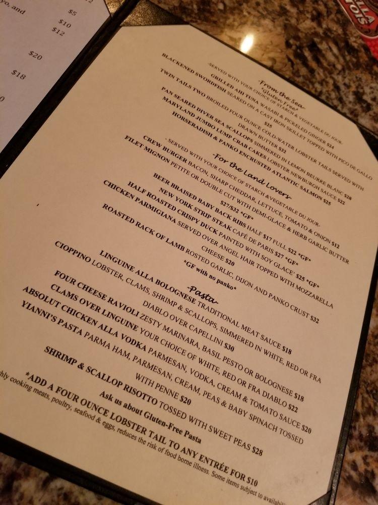 Menu at Yianni's Chatham House steakhouse, Chatham