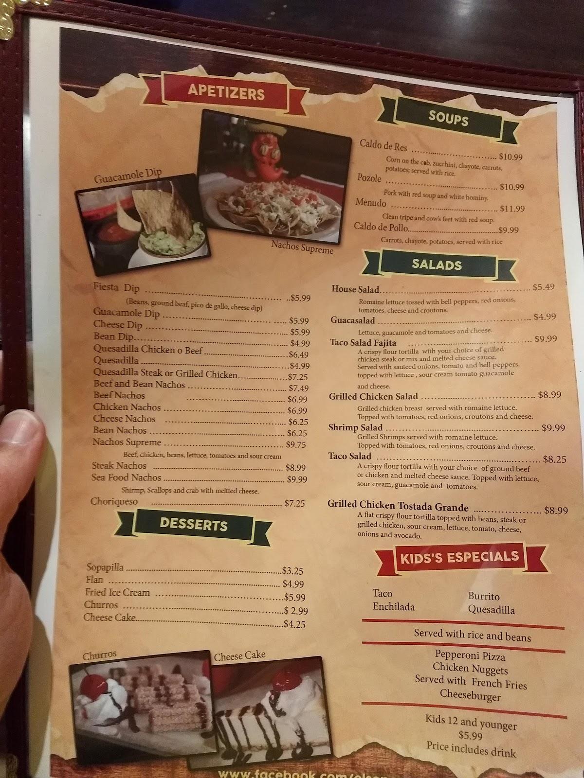 Menu at El Señor Cactus Authentic Mexican Cuisine pub & bar, Iowa City