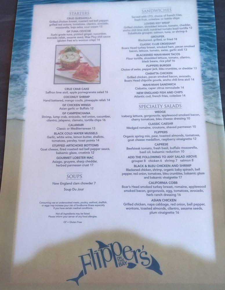 Menu at Flippers restaurant, Fort Myers Beach