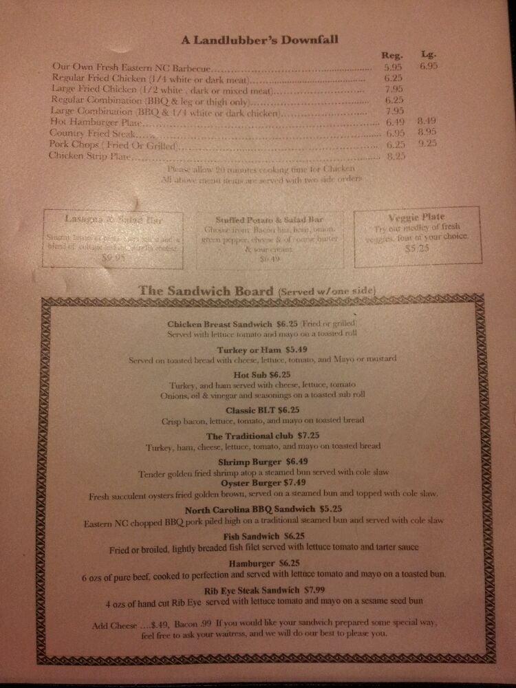 Menu at Friday's 1890 Seafood & BBQ, New Bern