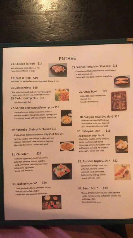 Menu at Hiro's Sushi & Japanese Kitchen restaurant, Sedona