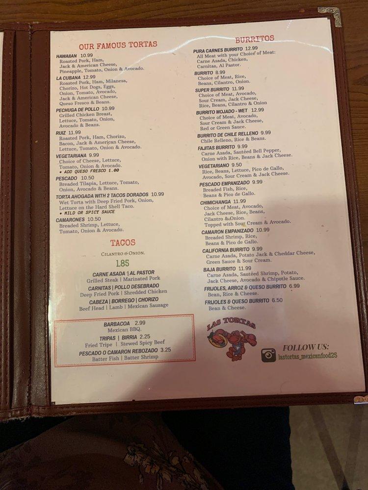 Menu at Las Tortas Mexican Food #2 restaurant, Yucaipa