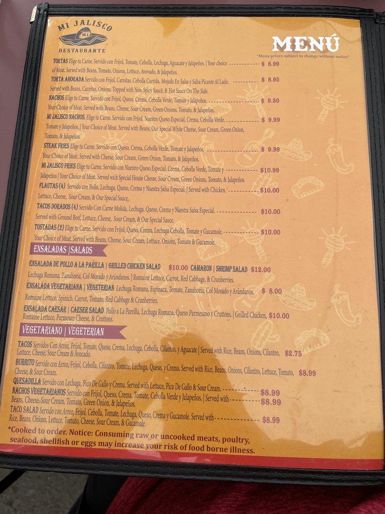 Menu at Mi Jalisco Restaurante, Vallejo