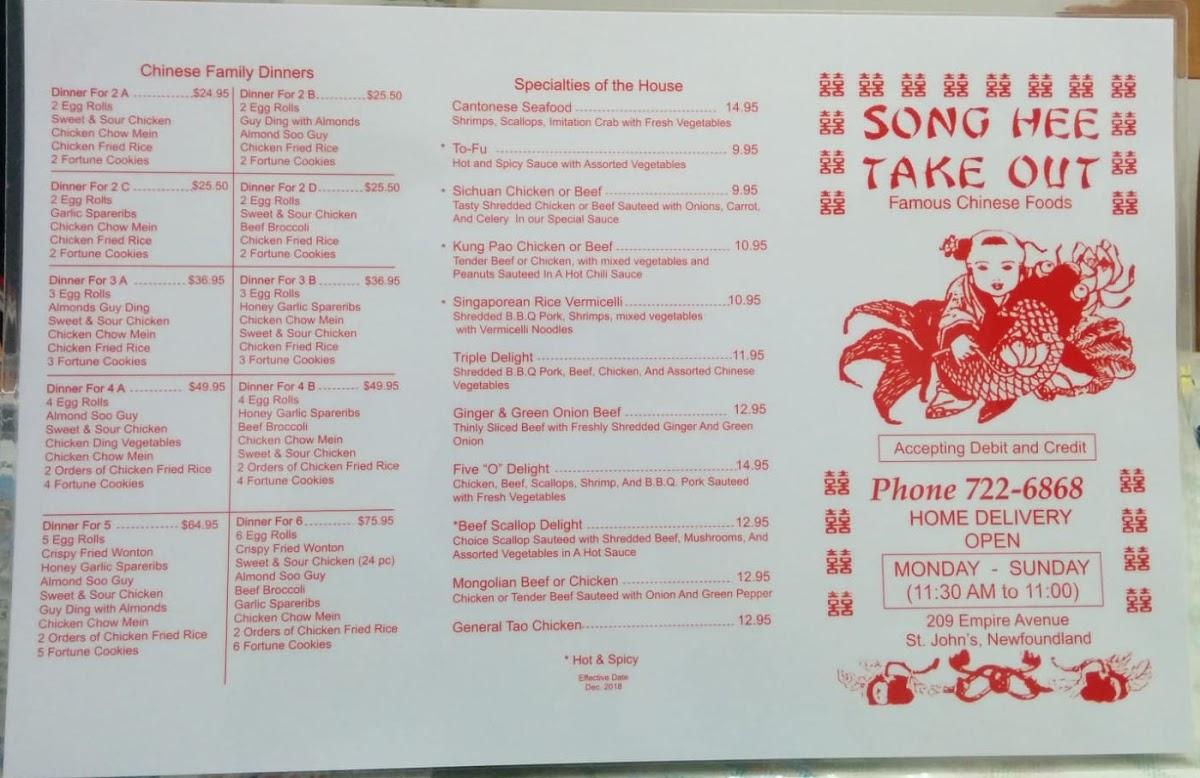 Carta del restaurante Song Hee Take Out, San Juan del Terranova