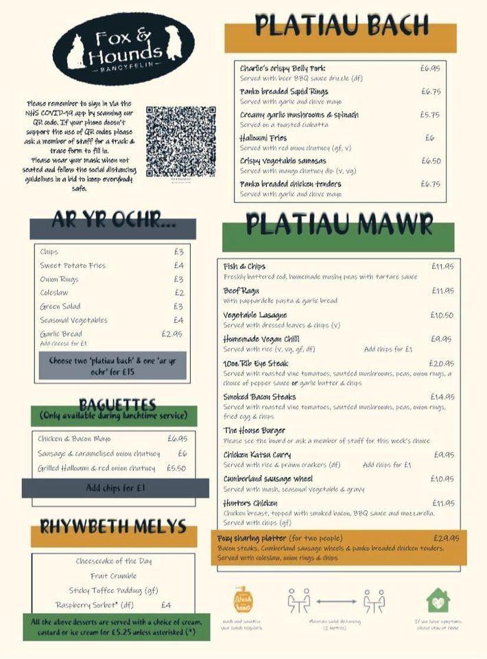 Menu at The Fox & Hounds pub & bar, Laugharne