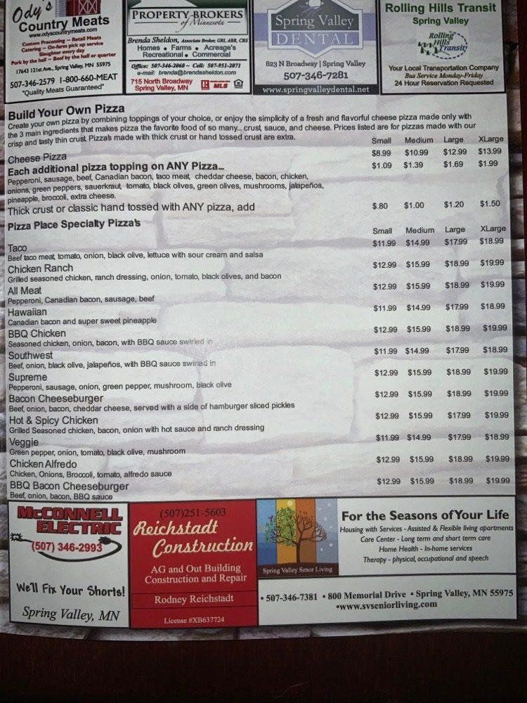Menu at The Pizza Place pizzeria, Spring Valley