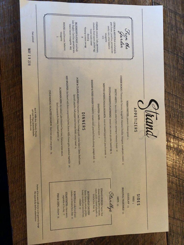 Menu at The Strand restaurant, Orlando