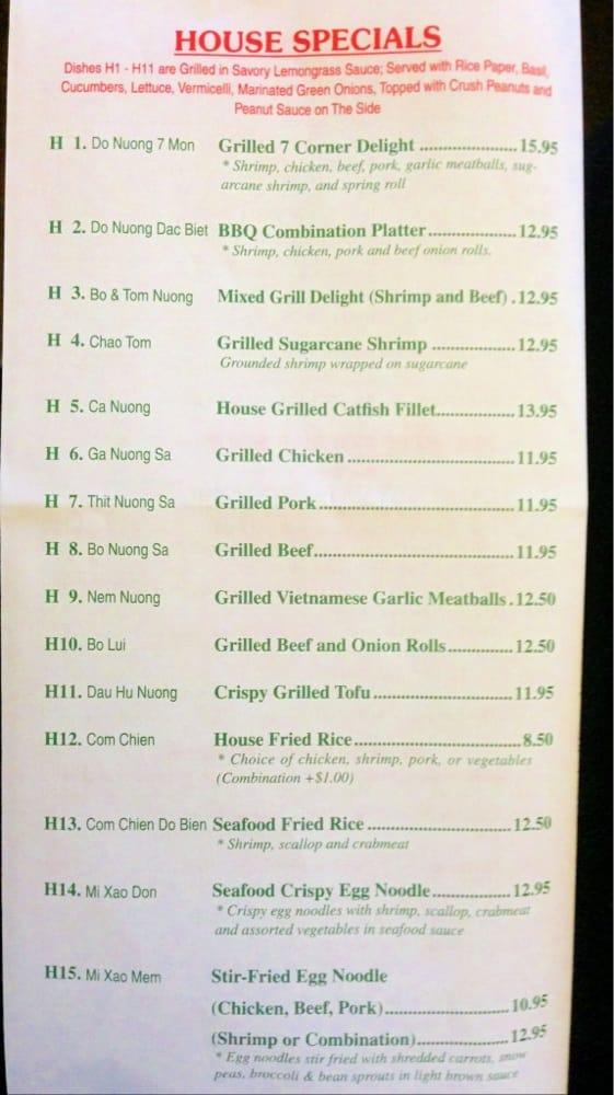 Menu at Vietnam One restaurant, Richmond