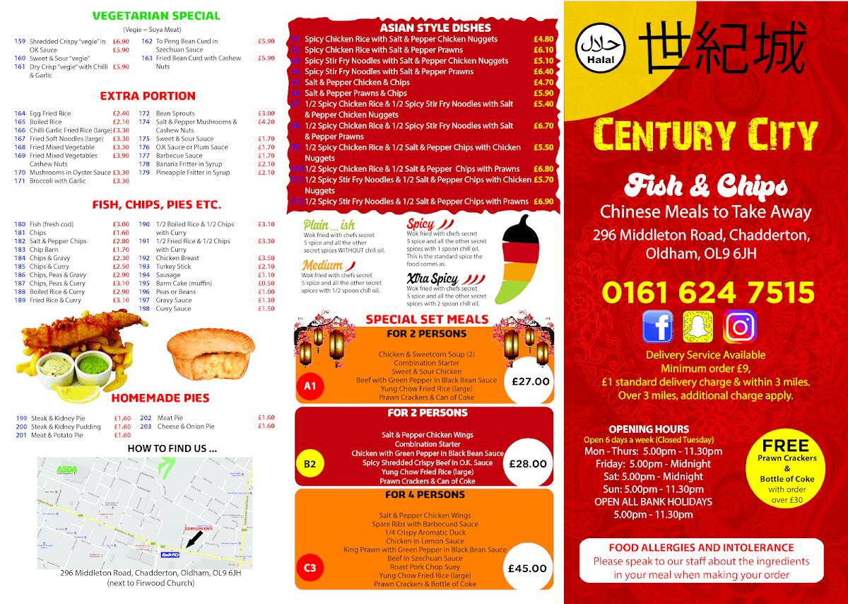 Menu at Century City restaurant, Oldham