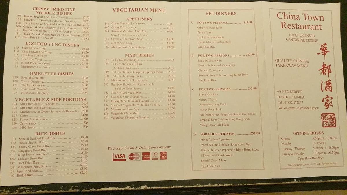 Menu at China Town Restaurant, Peterborough, 6-8 New St