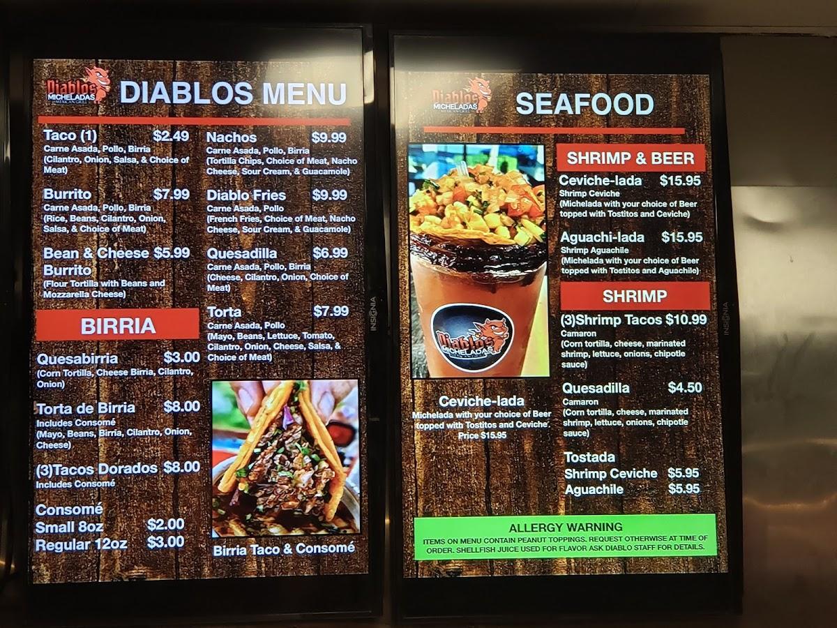 Menu at Diablos Micheladas Mexican Grill restaurant, Jurupa Valley
