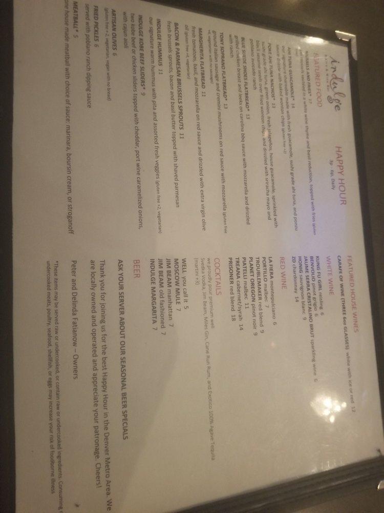 Menu at Indulge Bistro & Wine Bar, Golden, Washington Ave