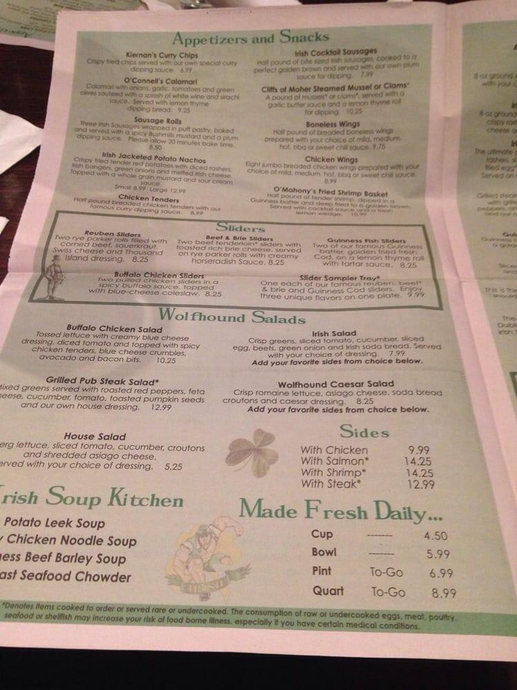Menu at Irish Wolfhound Restaurant & Pub, Surprise