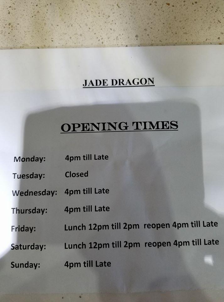 Menu at Jade Dragon restaurant, Troon
