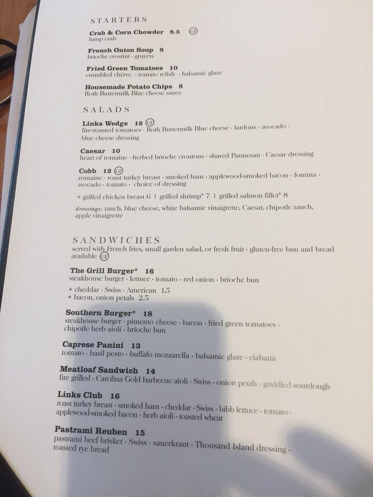 Menu at Links, an American Grill restaurant, Hilton Head Island