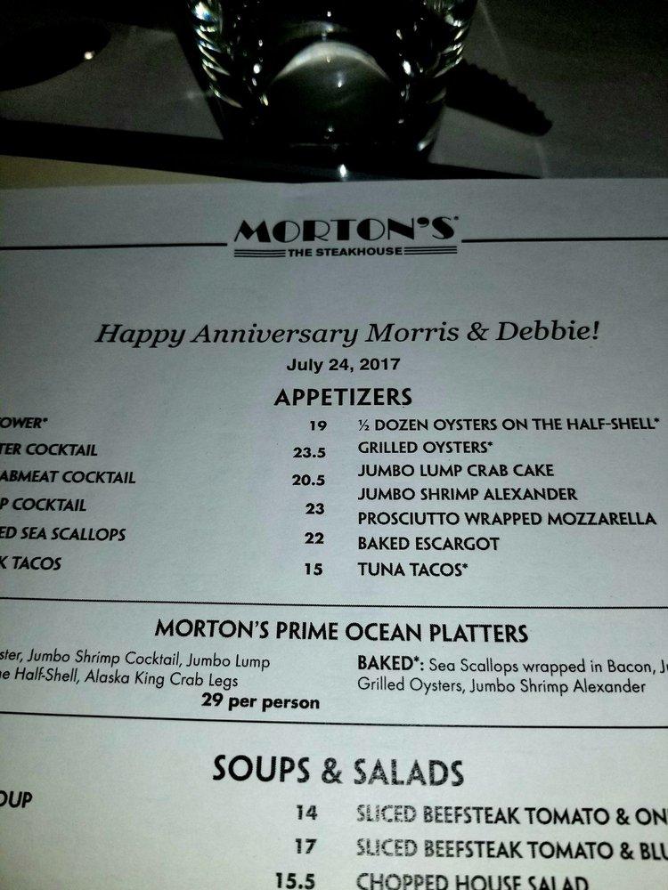 Menu at Morton's The Steakhouse, Atlantic City