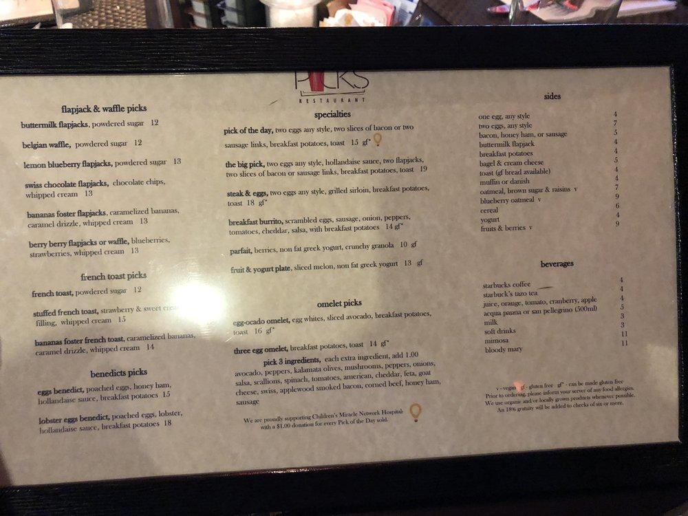 Menu at Picks steakhouse, Springfield, MA 01144 Main St