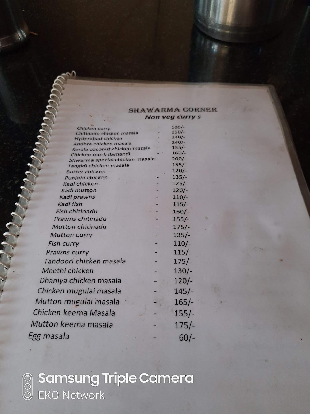 Menu at Shawarma Corner, Puttur, 1
