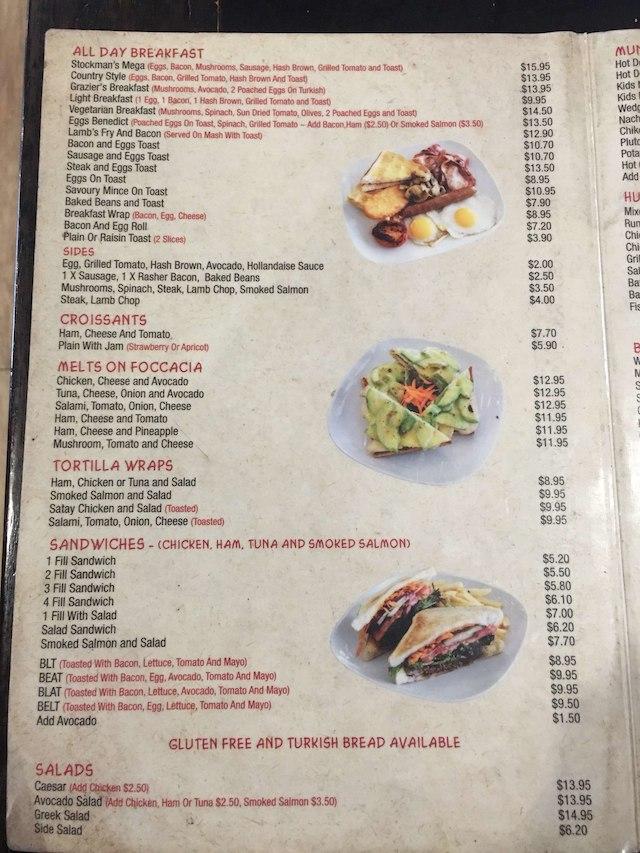 Menu at The Outpost Cafe, Canungra