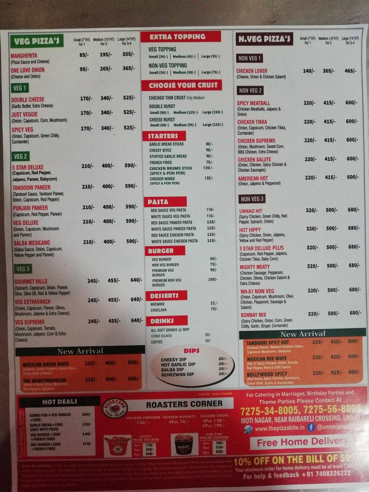 Menu at The Pizza Bite, Unnao
