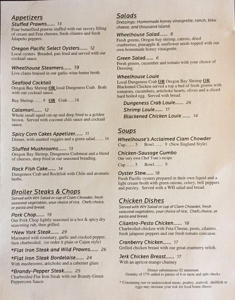 Menu at The Wheelhouse & Crowsnest pub & bar, Bandon