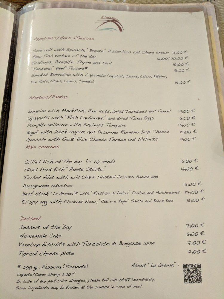 Menu at Al Ponte Storto Osteria con Cucina pub & bar, Venice, Calle ...