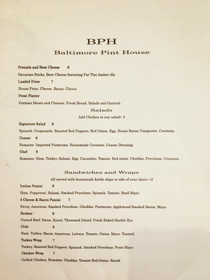 Menu at Baltimore Pint House pub & bar, Baltimore