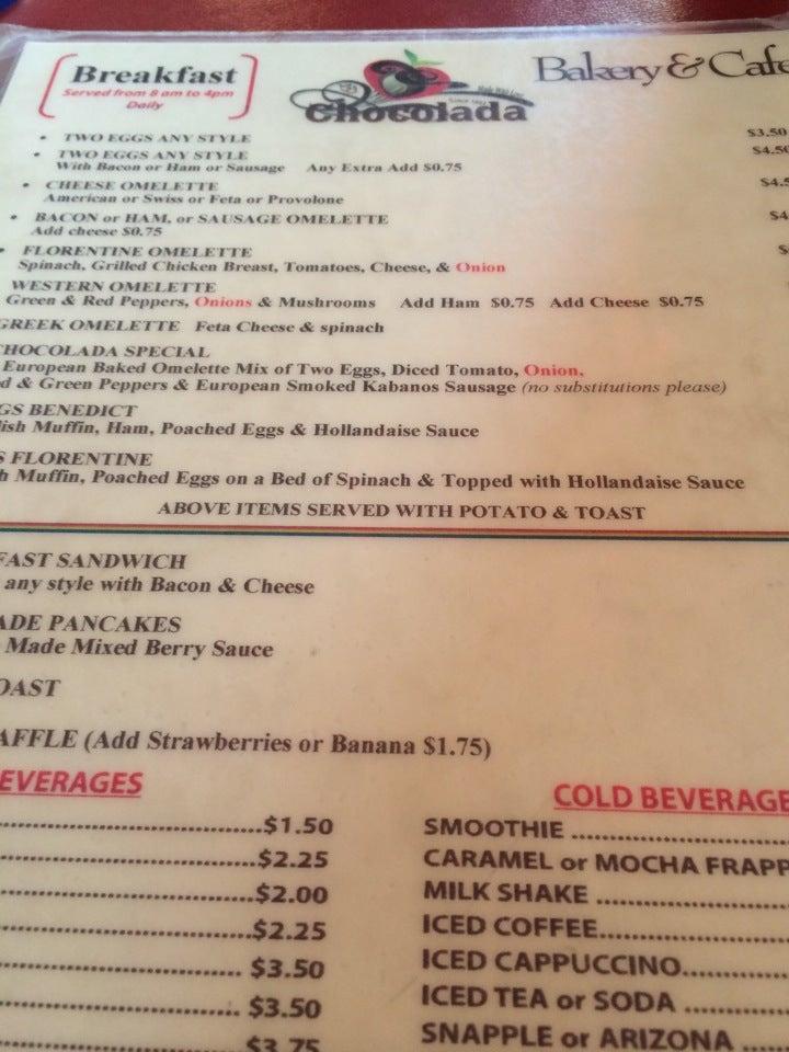 Menu at Chocolada Bakery & Cafe, Hollywood