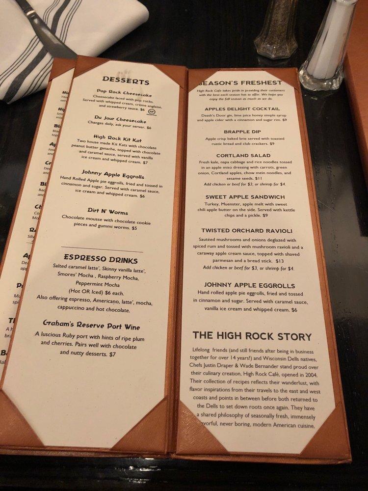 Menu at High Rock Cafe, Wisconsin Dells, 232 Broadway Ave