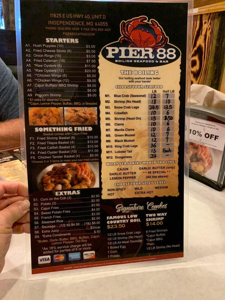 Menu at Pier 88 Boiling Seafood & Bar Independence, Independence