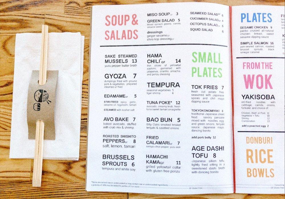 Menu at Tokyo Cafe, Fort Worth