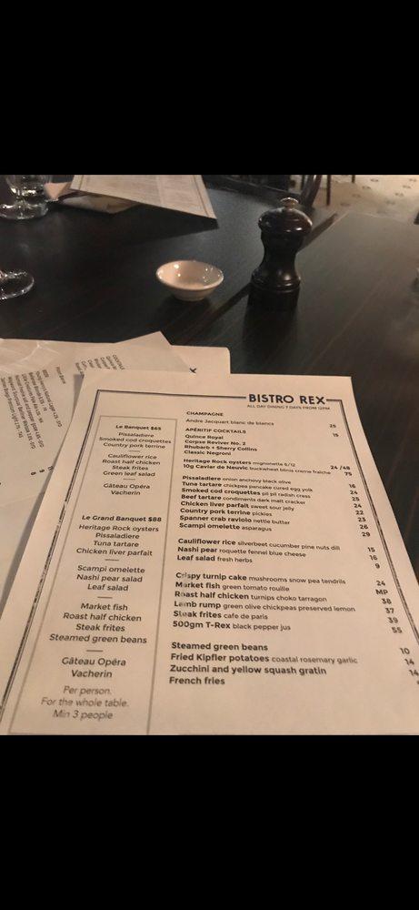 Menu at Bistro Rex Restaurant, Potts Point