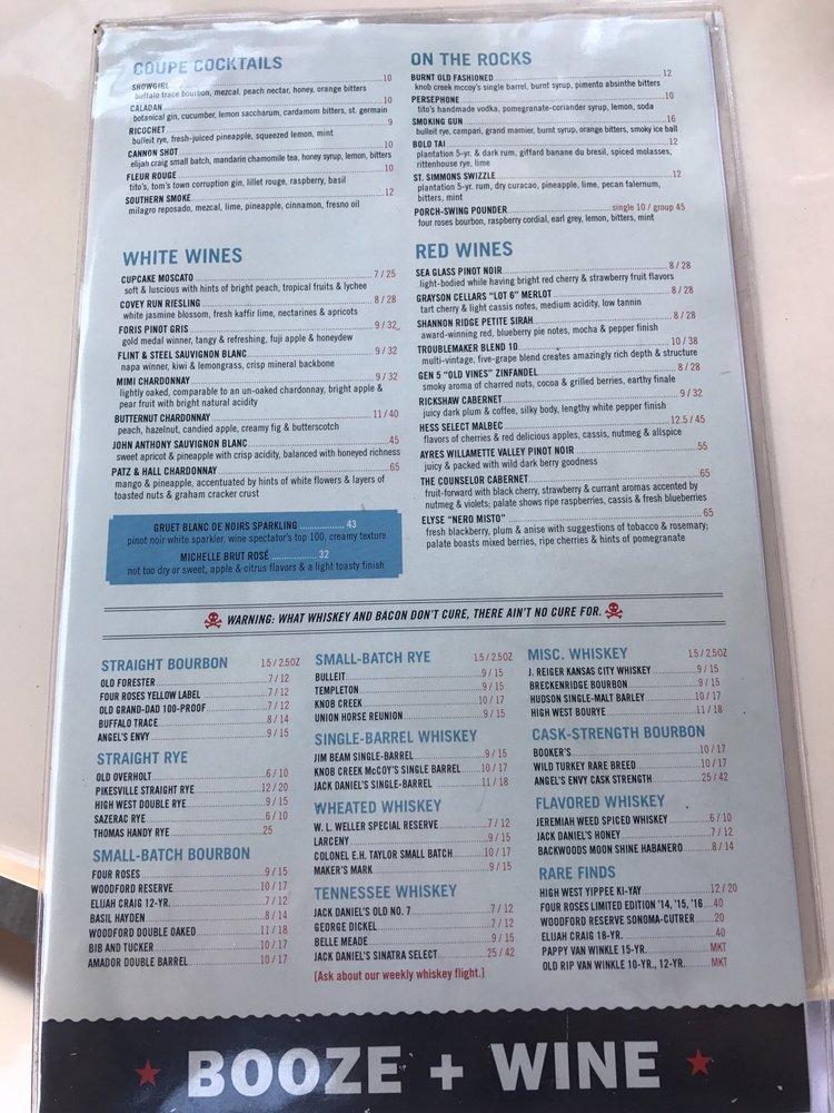 Menu at Char Bar, Kansas City