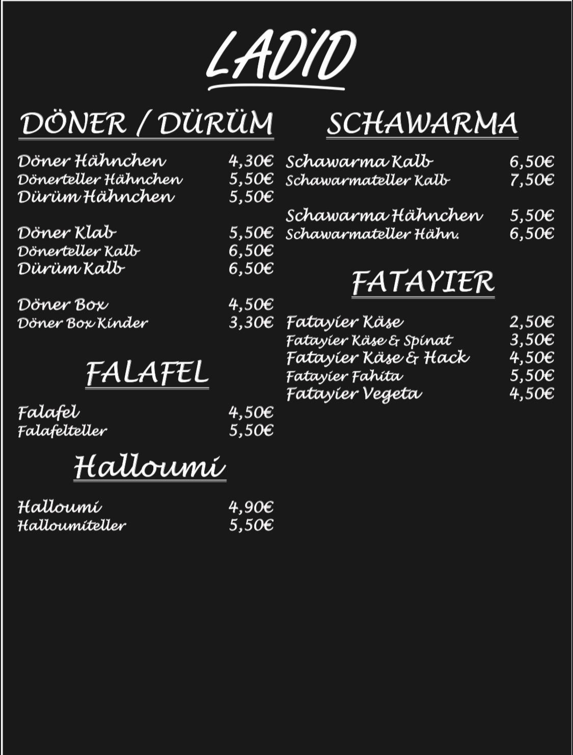 Menu at Döner Ladid restaurant, Bautzen
