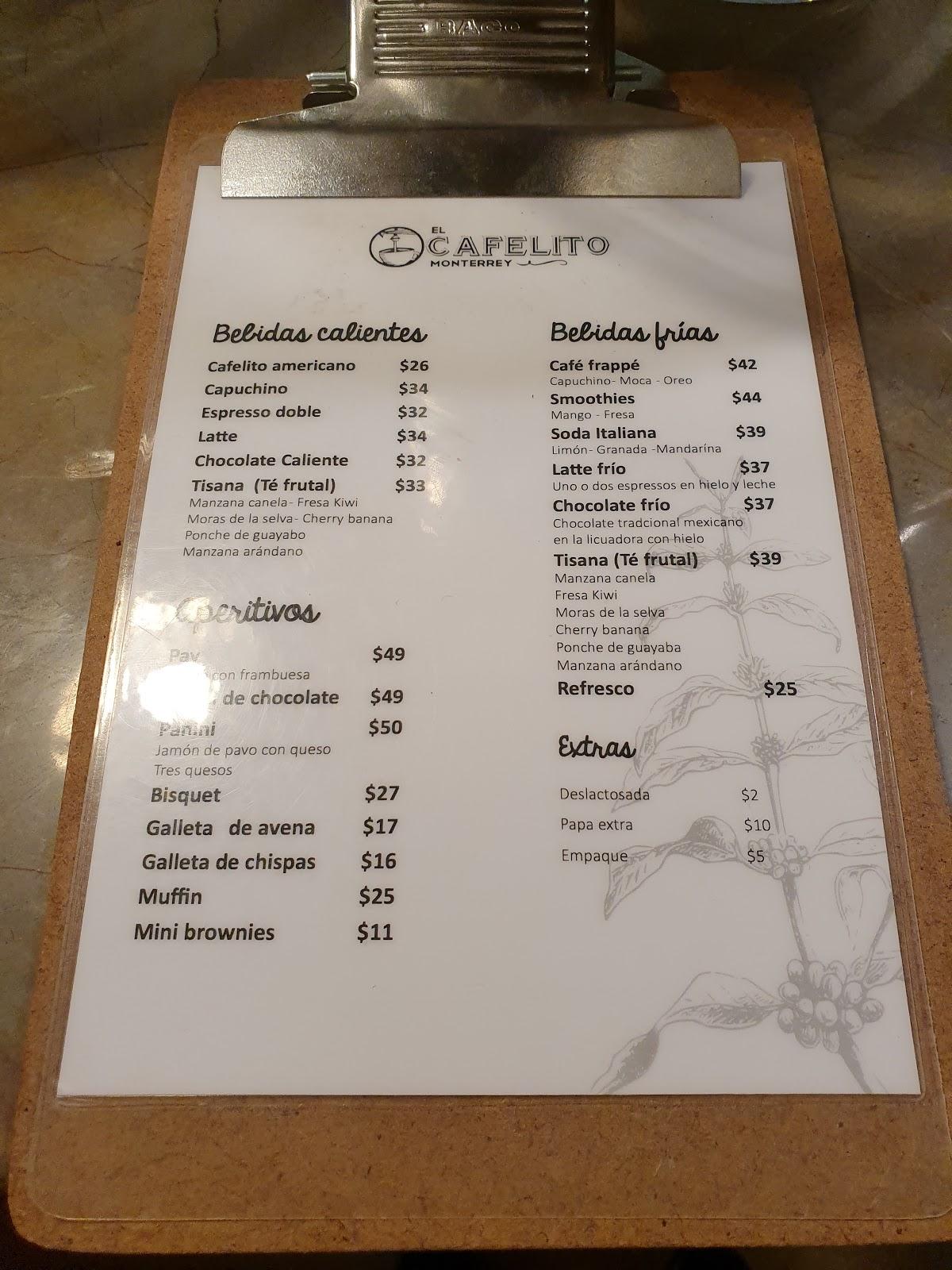 Carta de El Cafelito Monterrey, Monterrey