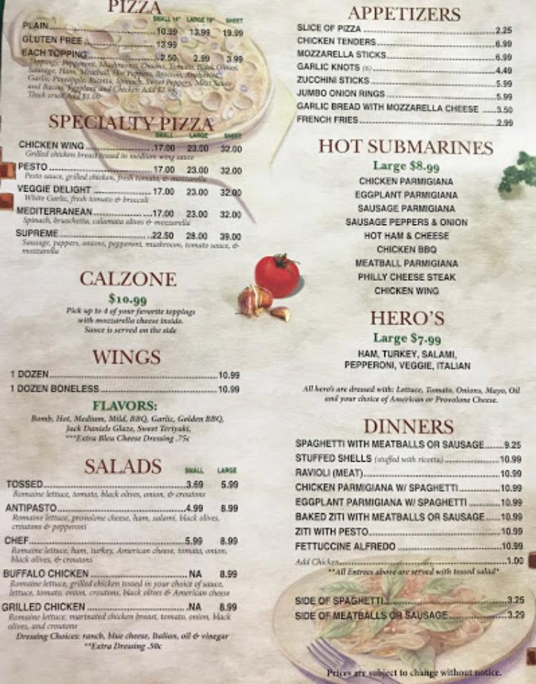 Menu at Fratello's Pizza Company pizzeria, Horseheads