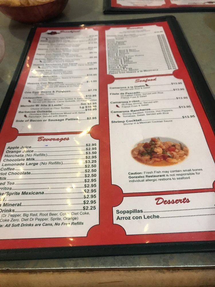 Menu at Gonzalez Restaurant, Dallas, 367 Jefferson Blvd