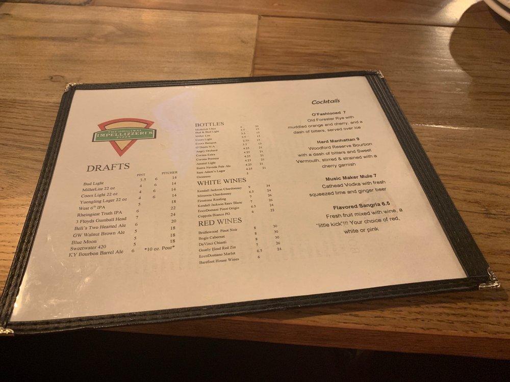 Menu at Impellizzeri's Pizza pizzeria, Louisville, Bardstown Rd