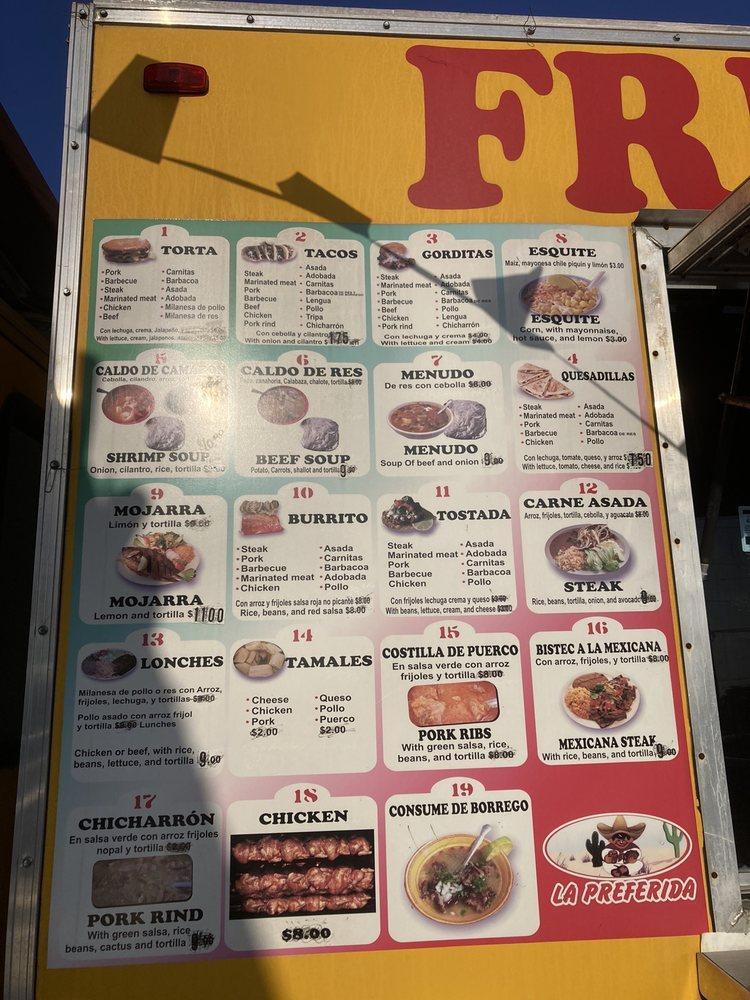 Menu at La Preferida restaurant, Melbourne, Aurora Rd