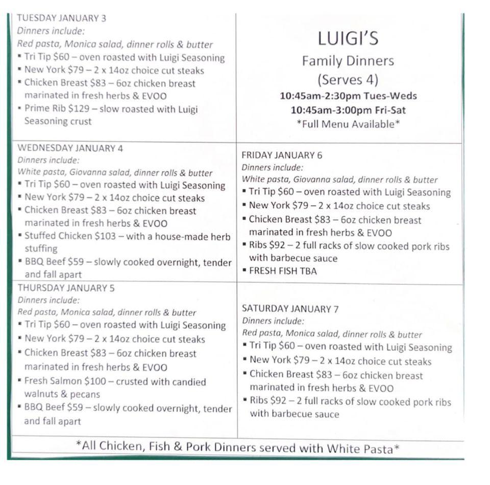 Menu at Luigi's Restaurant and Delicatessen, Bakersfield