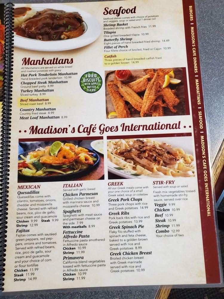 Menu at Madison's Cafe, Indianapolis