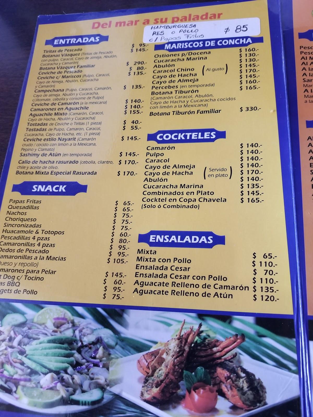 Carta del restaurante El Tiburón del la Costa, Ixtapa, P.º del las ...