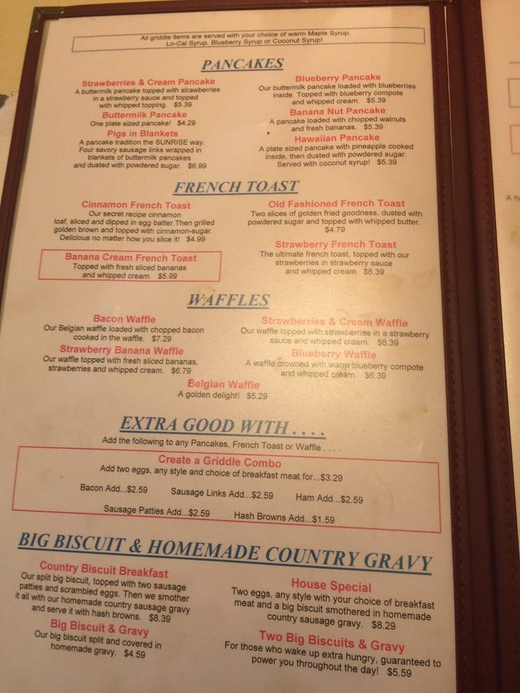 Menu at Sunrise Inn restaurant, Nampa
